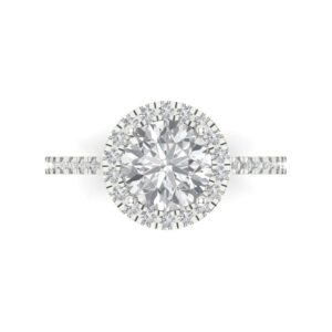 1.85 ct round cut clear simulated diamond 14k white gold halo solitaire with accents engagement promise bridal ring size 5.25