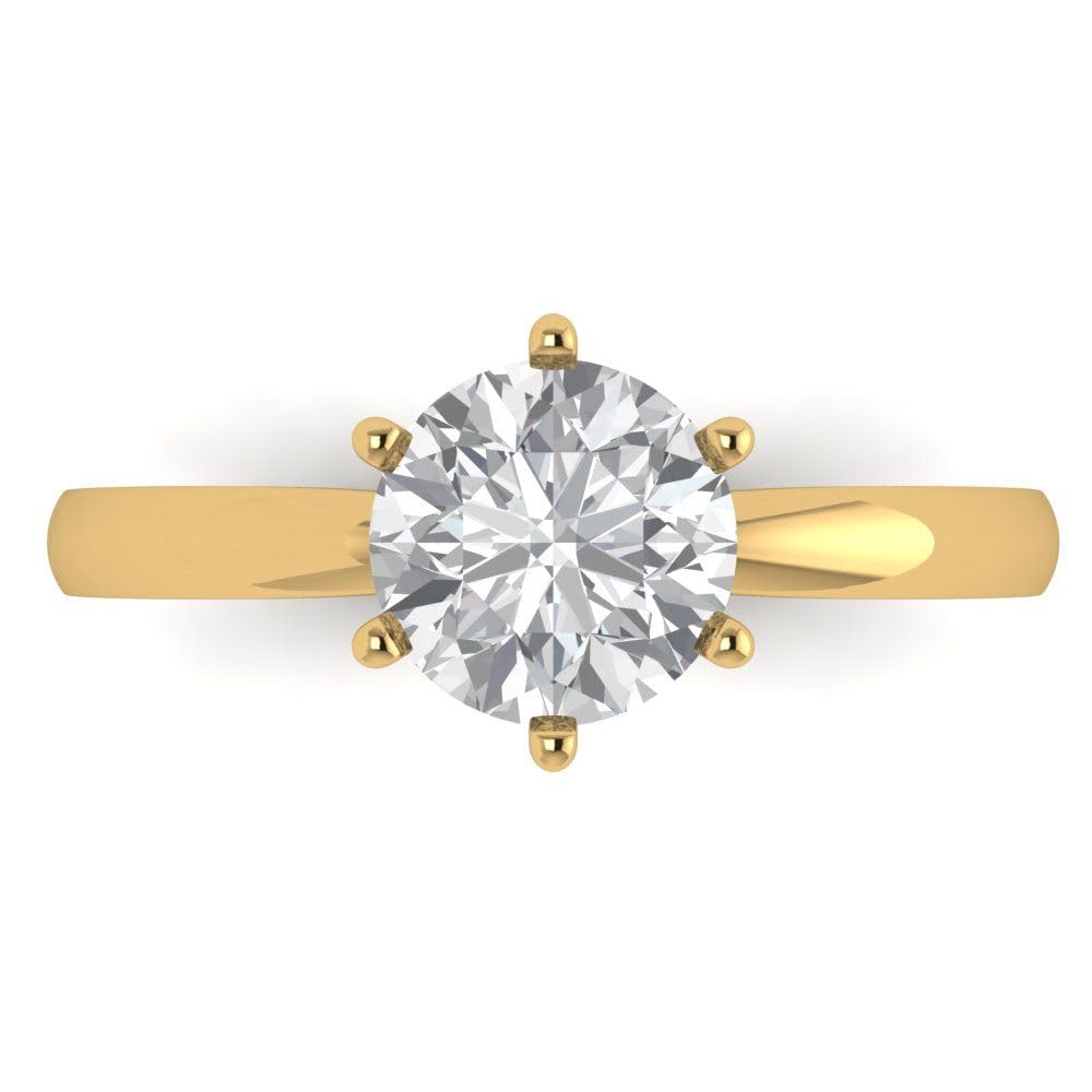 1.5 Ct Brilliant Round Cut Clear Simulated Diamond 14K Yellow Gold Solitaire Engagement Promise Bridal Ring Size 3.5