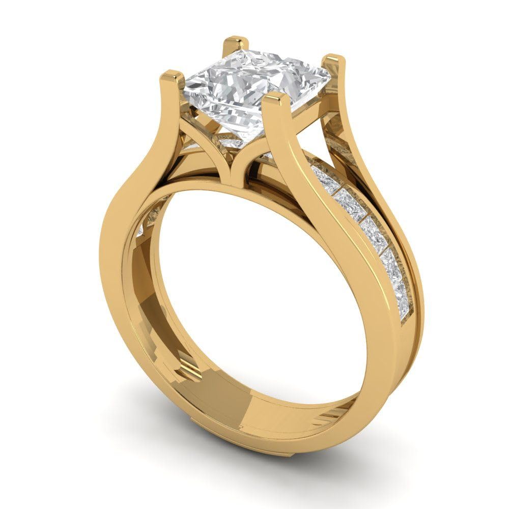 2.28 ct Princess Cut Clear Simulated Diamond 14k Yellow Gold Solitaire W/Accents Wedding Engagement Promise Ring size 5