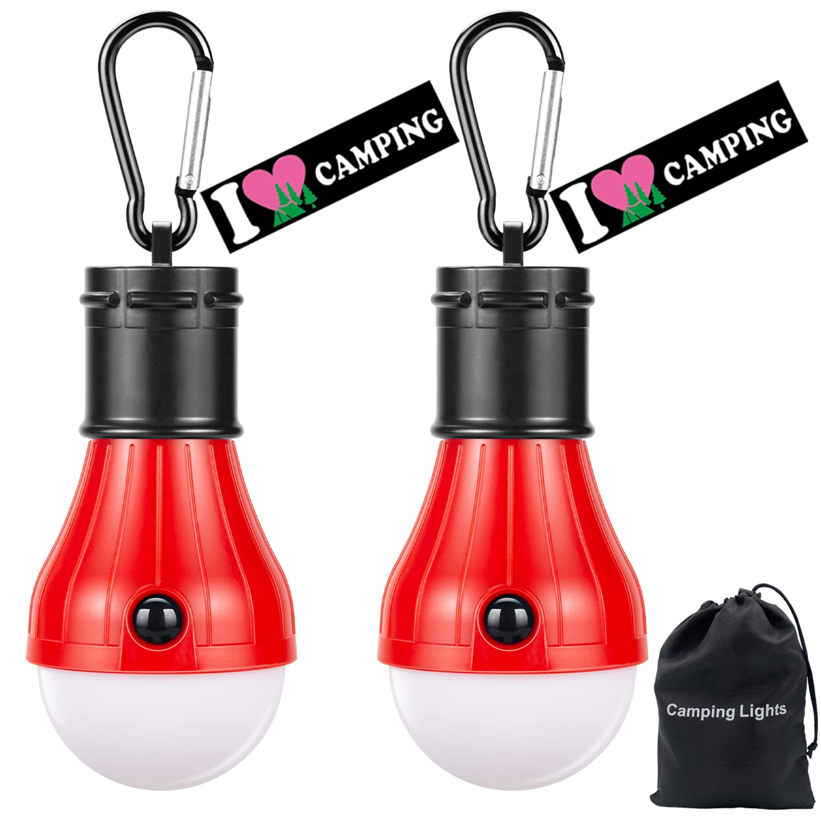 LED Camping Light [2 Pack] Doukey Portable LED Tent Lantern 4 Modes for Backpacking Camping Hiking Fishing Emergency Light Battery Powered Lamp for Outdoor and Indoor (Red)