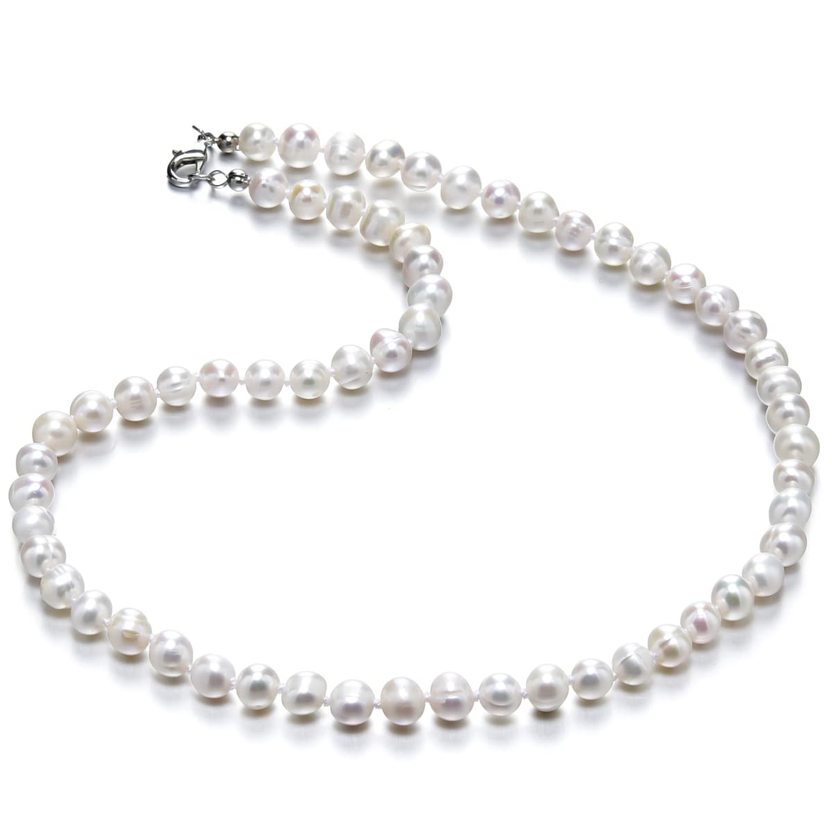 1 Strand Adabele Real Natural Grade A Round White Cultured Freshwater Pearl Organic Gemstone Necklace 16 Inch Long Single String Jewelry PN1-A67