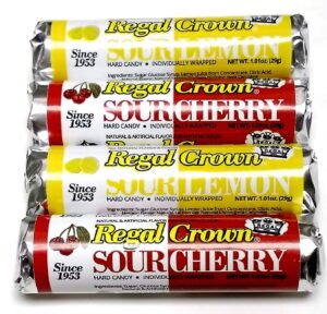 regal crown sour hard candy 4 pack mix - 2 sour cherry and 2 sour lemon - individually wrapped - since 1953 - iconic candy