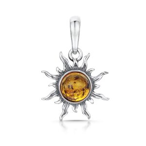 amberta 925 sterling silver with genuine baltic amber - sun pendant for women - honey stone color