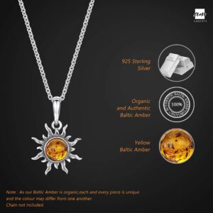 Amberta 925 Sterling Silver with Genuine Baltic Amber - Sun Pendant for Women - Honey Stone Color