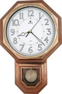 justime traditional schoolhouse pendulum luminous wall clock chimes hourly with westminster melody made in taiwan, 4aa batteries included (pp0262-l vintage bronze)