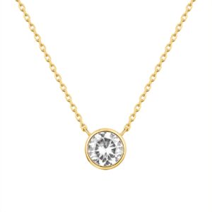 pavoi 14k yellow gold plated 1.00 ct (d color, vvs clarity) cz simulated diamond bezel-set solitaire choker necklace | necklace for women