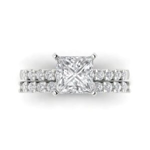 2.66 ct princess cut clear simulated diamond 14k white gold solitaire w/accents wedding engagement promise ring size 10.25