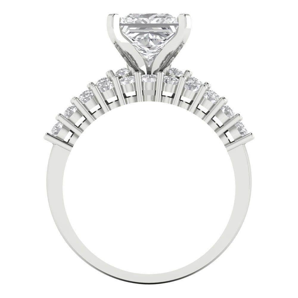 2.66 ct Princess Cut Clear Simulated Diamond 14k White Gold Solitaire W/Accents Wedding Engagement Promise Ring size 10.25