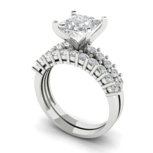 2.66 ct Princess Cut Clear Simulated Diamond 14k White Gold Solitaire W/Accents Wedding Engagement Promise Ring size 10.25