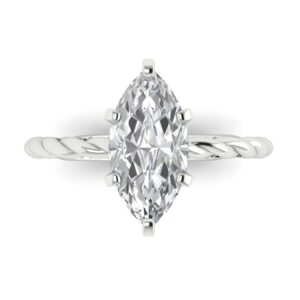 2 ct brilliant marquise cut clear simulated diamond 14k white gold solitaire engagement promise bridal ring size 6.25