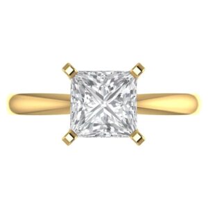 2 ct brilliant princess cut clear simulated diamond 14k yellow gold solitaire engagement promise bridal ring size 6.25