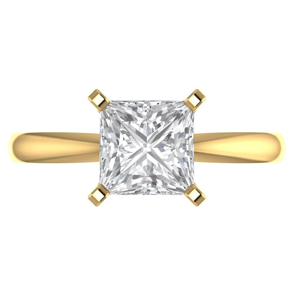 2 Ct Brilliant Princess Cut Clear Simulated Diamond 14K Yellow Gold Solitaire Engagement Promise Bridal Ring Size 6.25