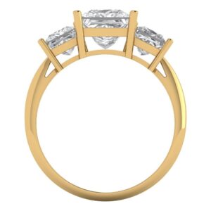 2.62 Ct Princess Cut Clear Simulated Diamond 14K Yellow Gold Solitaire with Accents 3 Stone Engagement Promise Ring Sz 9.75