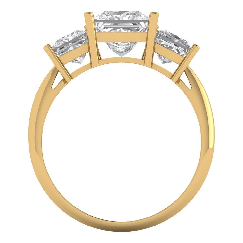 2.62 Ct Princess Cut Clear Simulated Diamond 14K Yellow Gold Solitaire with Accents 3 Stone Engagement Promise Ring Sz 9.75