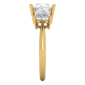 2.62 Ct Princess Cut Clear Simulated Diamond 14K Yellow Gold Solitaire with Accents 3 Stone Engagement Promise Ring Sz 9.75