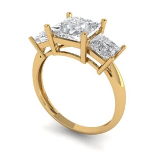 2.62 Ct Princess Cut Clear Simulated Diamond 14K Yellow Gold Solitaire with Accents 3 Stone Engagement Promise Ring Sz 9.75