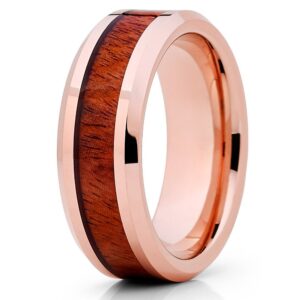 silly kings jewelry koa wood tungsten ring,rose gold tungsten ring,8mm wedding band,rose gold tungsten ring