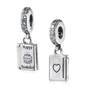 happy birthday day charm 925 sterling silver cake charm book charm for pandora bracelet (b)