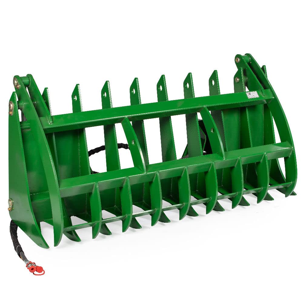 Titan Attachments 72in Clamshell Root Grapple Rake Fits John Deere Global Euro Loaders, Twin 3,000 PSI Cylinders, Brush Debris Landscaping Grapple