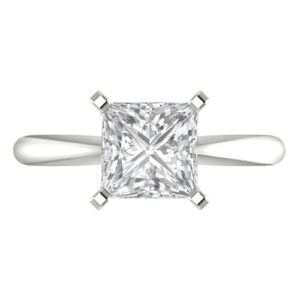 2 ct brilliant princess cut clear simulated diamond 14k white gold solitaire engagement promise bridal ring size 7.5