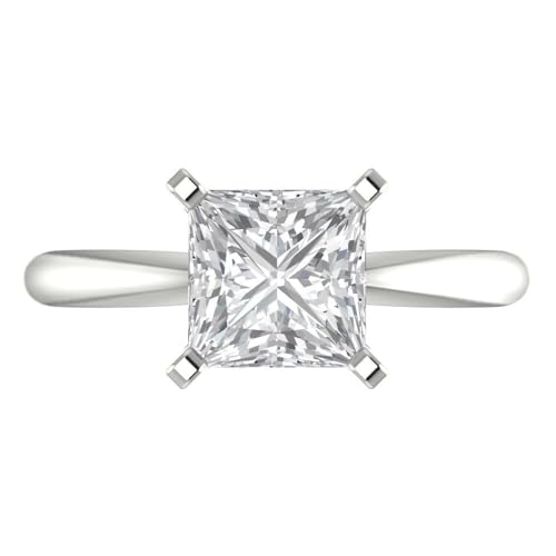 2 Ct Brilliant Princess Cut Clear Simulated Diamond 14K White Gold Solitaire Engagement Promise Bridal Ring Size 7.5