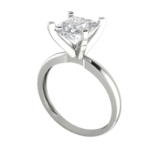 2 Ct Brilliant Princess Cut Clear Simulated Diamond 14K White Gold Solitaire Engagement Promise Bridal Ring Size 7.5