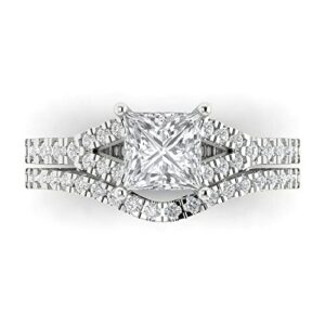 3.36 ct princess cut clear simulated diamond 14k white gold solitaire w/accents wedding engagement promise ring size 4.75