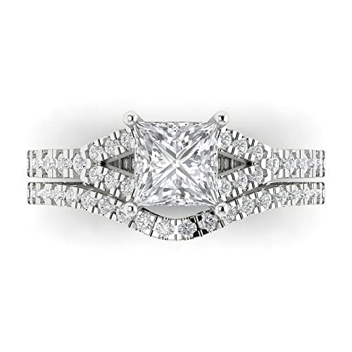 3.36 ct Princess Cut Clear Simulated Diamond 14k White Gold Solitaire W/Accents Wedding Engagement Promise Ring size 4.75