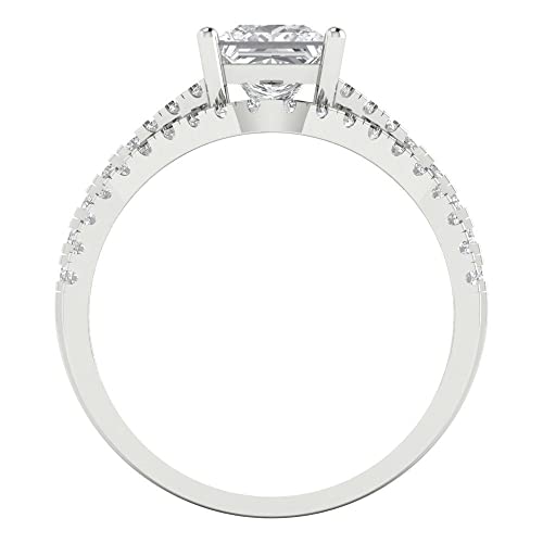 3.36 ct Princess Cut Clear Simulated Diamond 14k White Gold Solitaire W/Accents Wedding Engagement Promise Ring size 4.75