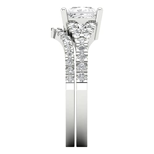 3.36 ct Princess Cut Clear Simulated Diamond 14k White Gold Solitaire W/Accents Wedding Engagement Promise Ring size 4.75