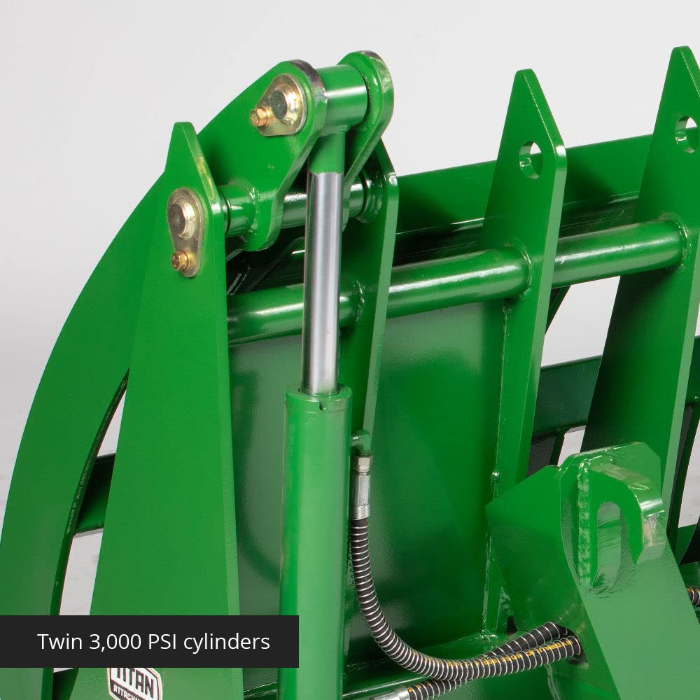 Titan Attachments 84in Clamshell Root Grapple Rake Fits John Deere Global Euro Loaders, Twin 3,000 PSI Cylinders, Brush Debris Landscaping Grapple