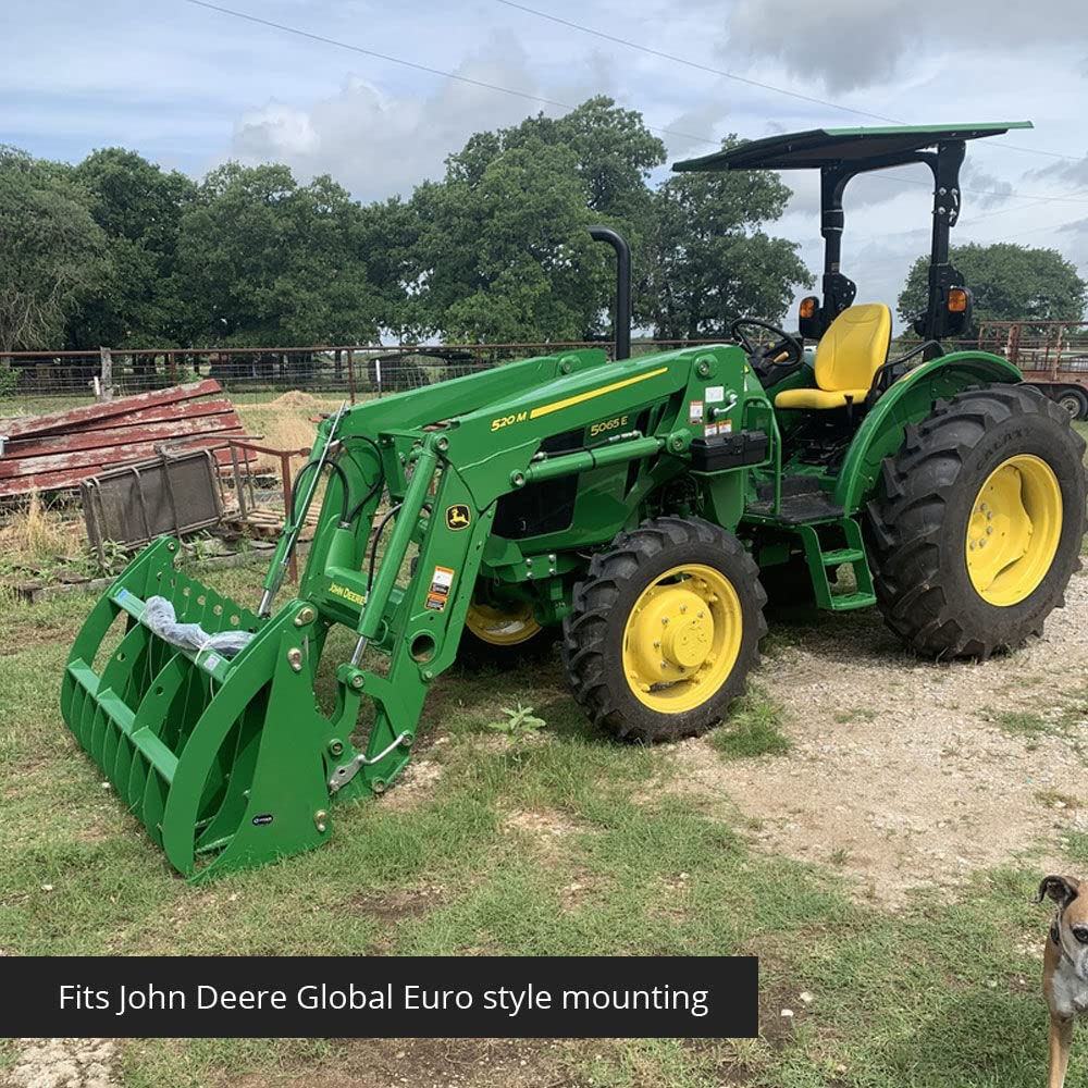 Titan Attachments 84in Clamshell Root Grapple Rake Fits John Deere Global Euro Loaders, Twin 3,000 PSI Cylinders, Brush Debris Landscaping Grapple