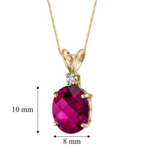 PEORA Created Ruby with Genuine Diamond Pendant in 14K Yellow Gold, Elegant Solitaire, Oval Shape, 10x8mm, 3.50 Carats total