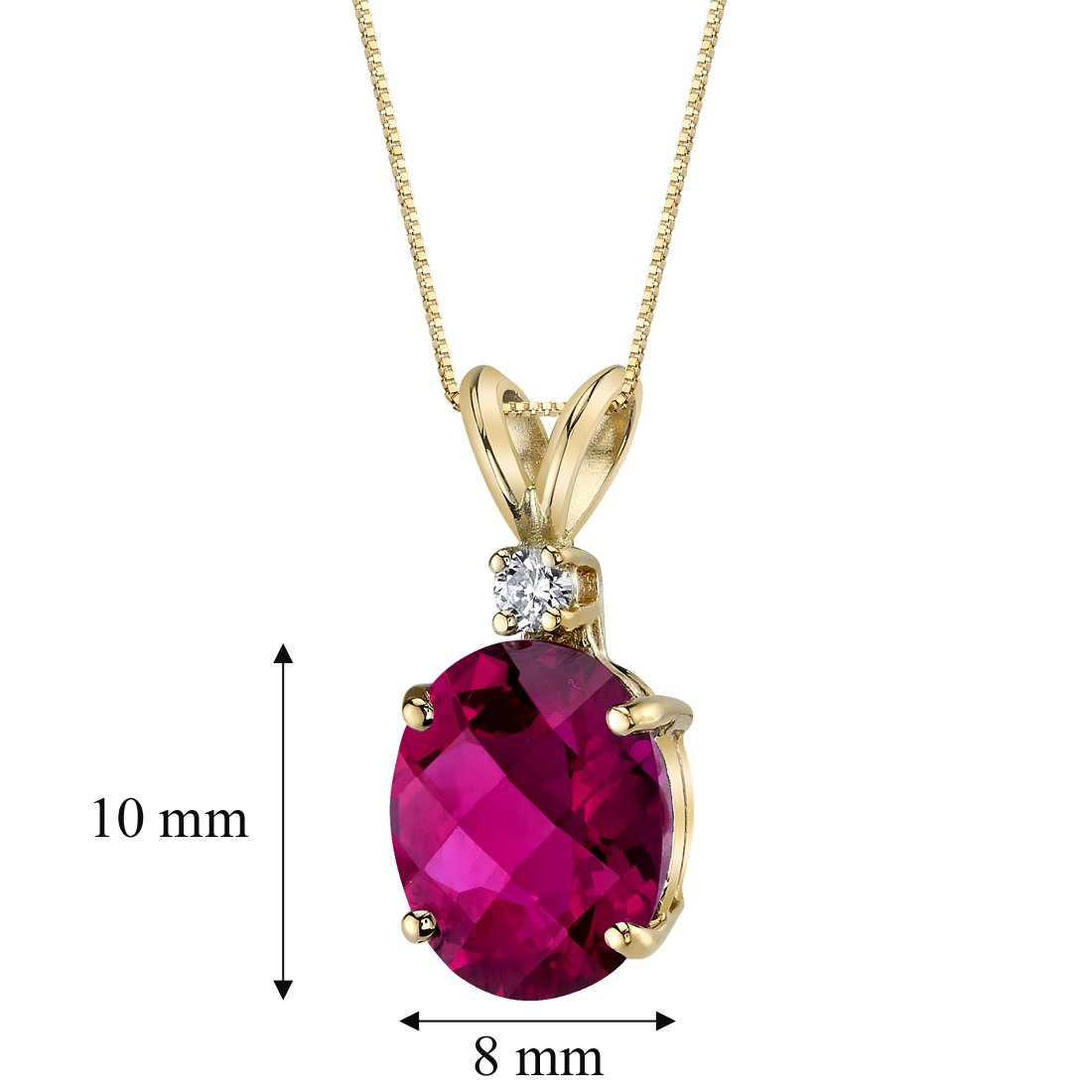 PEORA Created Ruby with Genuine Diamond Pendant in 14K Yellow Gold, Elegant Solitaire, Oval Shape, 10x8mm, 3.50 Carats total