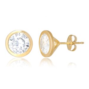 morgan & paige 18k yellow gold plated sterling silver 8mm cubic zirconia round flat stud earrings