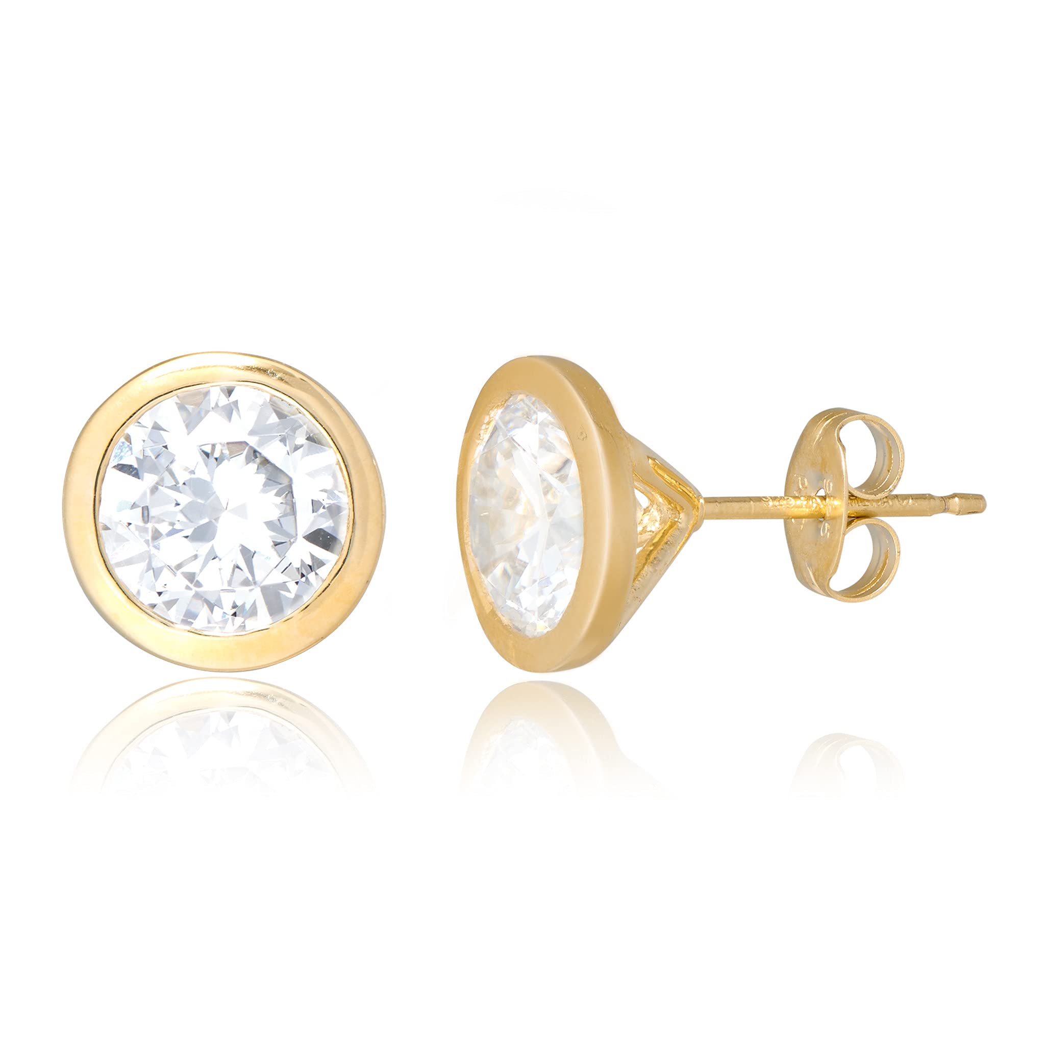 MORGAN & PAIGE 18K Yellow Gold Plated Sterling Silver 8mm Cubic Zirconia Round Flat Stud Earrings