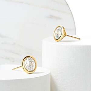 MORGAN & PAIGE 18K Yellow Gold Plated Sterling Silver 8mm Cubic Zirconia Round Flat Stud Earrings