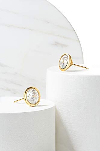 MORGAN & PAIGE 18K Yellow Gold Plated Sterling Silver 8mm Cubic Zirconia Round Flat Stud Earrings