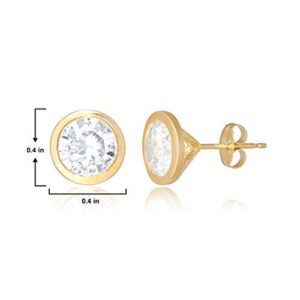 MORGAN & PAIGE 18K Yellow Gold Plated Sterling Silver 8mm Cubic Zirconia Round Flat Stud Earrings