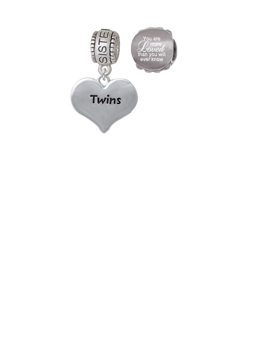 Delight Jewelry Twins Heart with Two Pair of Baby Feet Sister Charm Bead with You Are More Loved Bead (Set of 2)