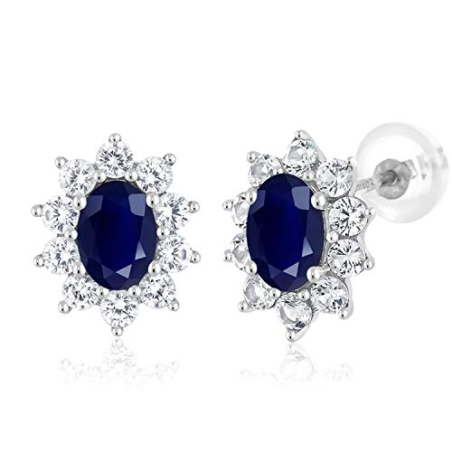 Gem Stone King 10K White Gold Oval Gemstone Birthstone and White Created Sapphire Halo Stud Earrings | Oval 6X4MM | Gold Earrings for Women