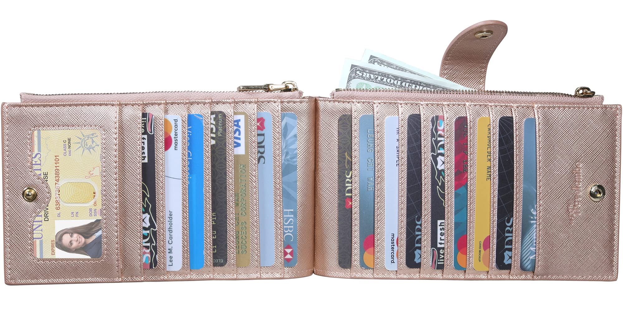 Travelambo Wallet Women RFID Blocking Bifold Multi Card Wallet Case with Zipper Pocket RFID Wallet Women