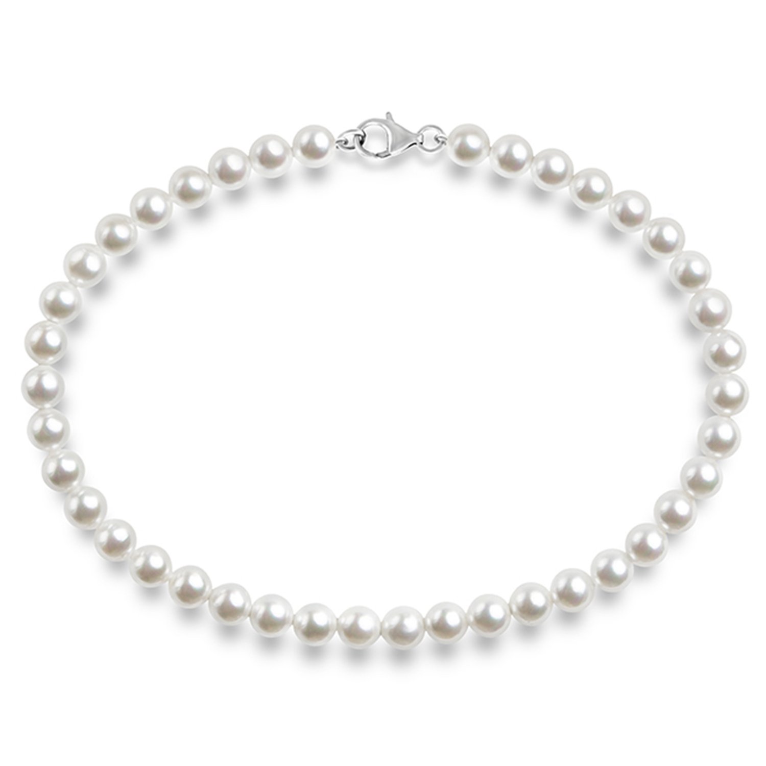 PAVOI Womens Sterling Silver Round White Simulated Shell Pearl Rhodium-Plated-Silver Choker Necklace