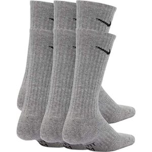 Nike Kids' Performance Cushioned Crew Training Socks (6 Pair), Girls & Boys' Socks with Cushioned Comfort & Dri-FIT Technology, Dark Grey Heather/Black, S