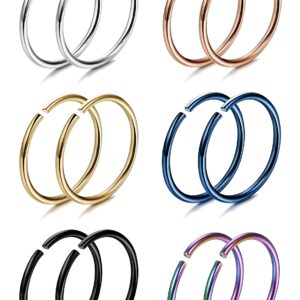 FIBO STEEL 18G 5PCS Stainless Steel Body Jewelry Piercing Nose Ring Hoop Nose Piercing