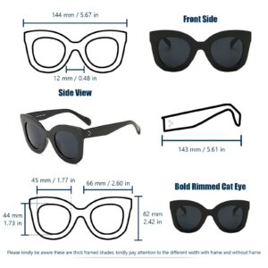 Freckles Mark Thick Fashion Butterfly Sunglasses for Women Trendy Round Cat Eye Sun Glasses (Black, 45)