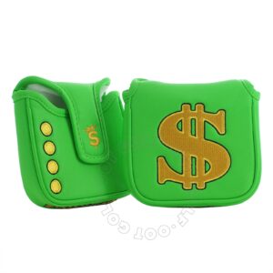 cash is king high-moi mallet putter headcover, heel shaft, green, golf head cover