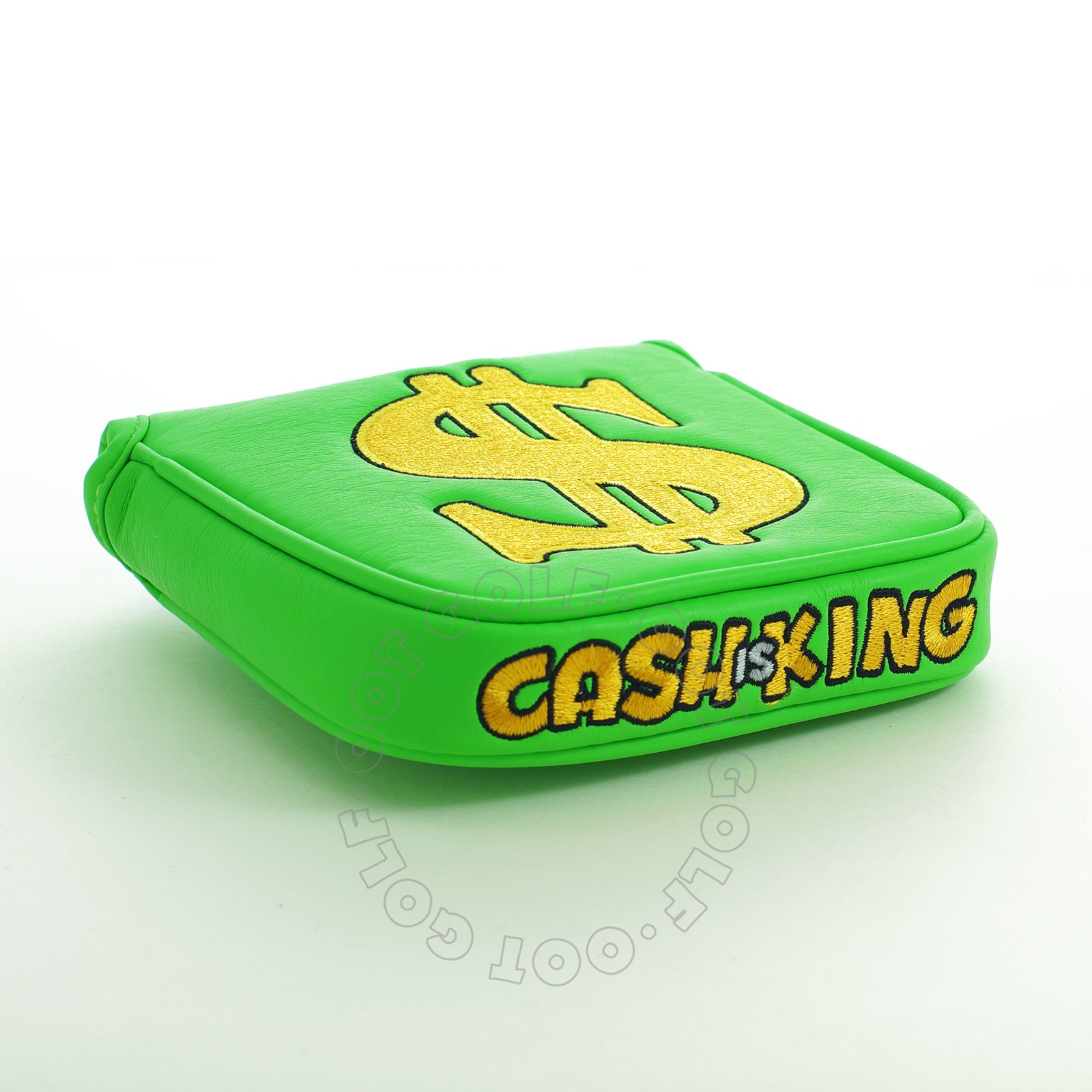 Cash is King High-MOI Mallet Putter Headcover, Heel Shaft, Green, Golf Head Cover