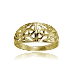 hoops & loops yellow gold flashed sterling silver high polished filigree celtic knot ring, size 8