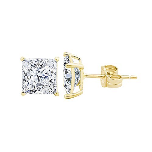 14kt Solid Yellow Gold Super Bright Clear Cz Basket Square Butterfly Pushback Stud Earrings